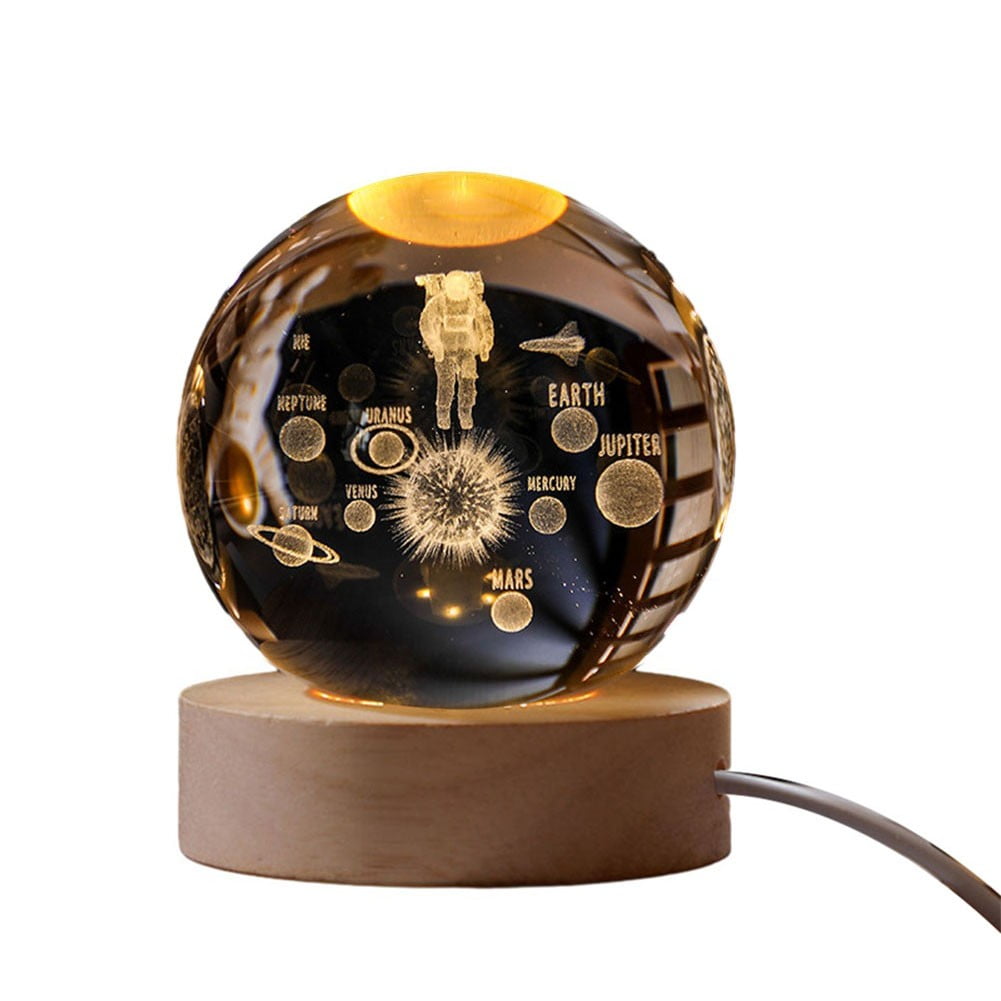 Crystal Ball 6cm 3D Crystal Planet Night Light Laser Engraved Solar ...
