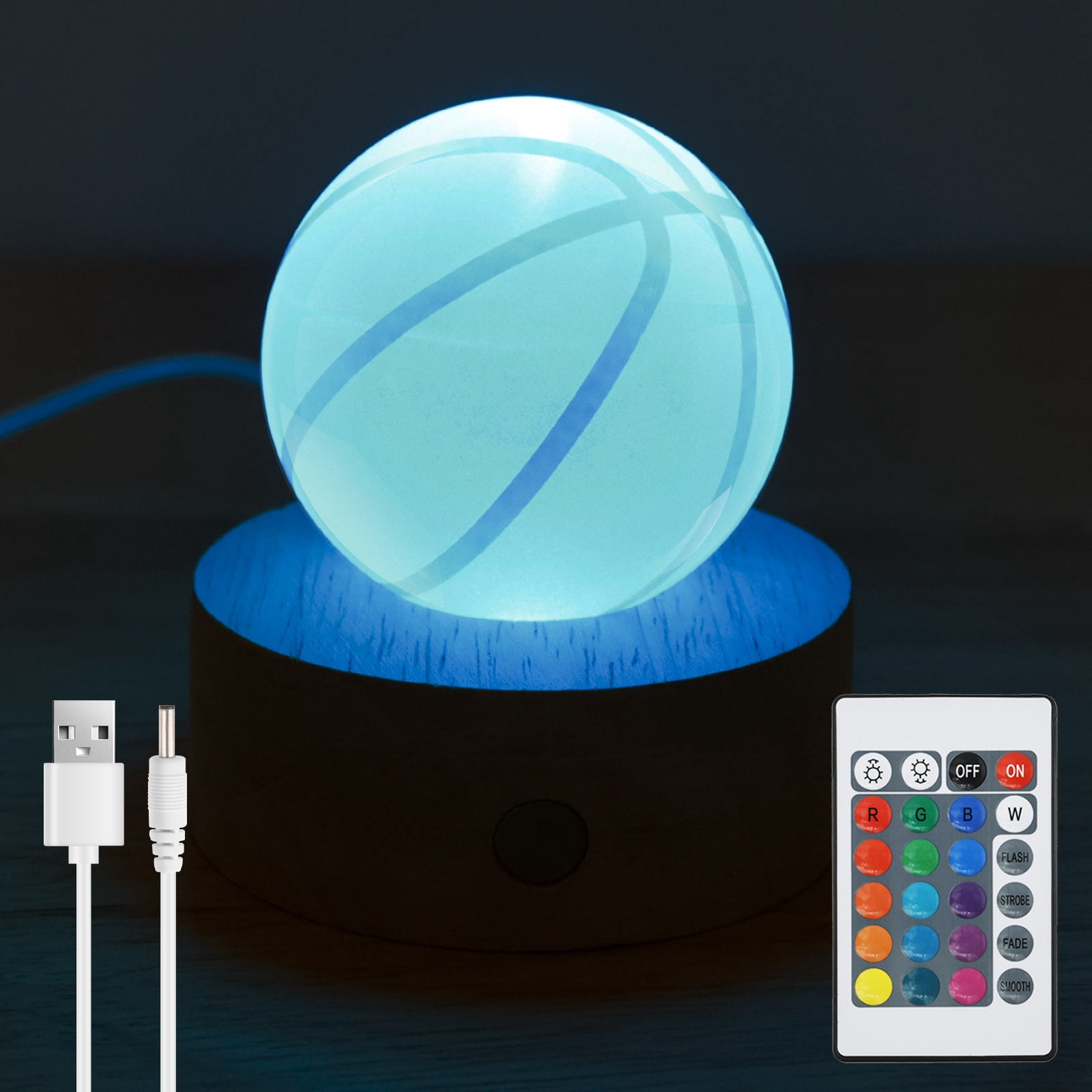 Crystal Ball Night Light with Wood Base 16 Colors Changeable Crystal ...