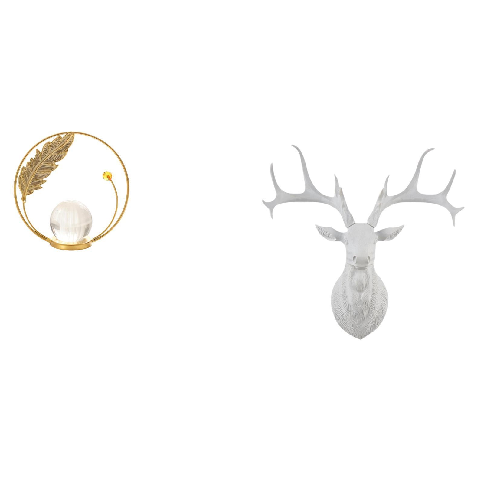 Crystal Ball Statue Deer Head Figurine Iron Material Collectible ...