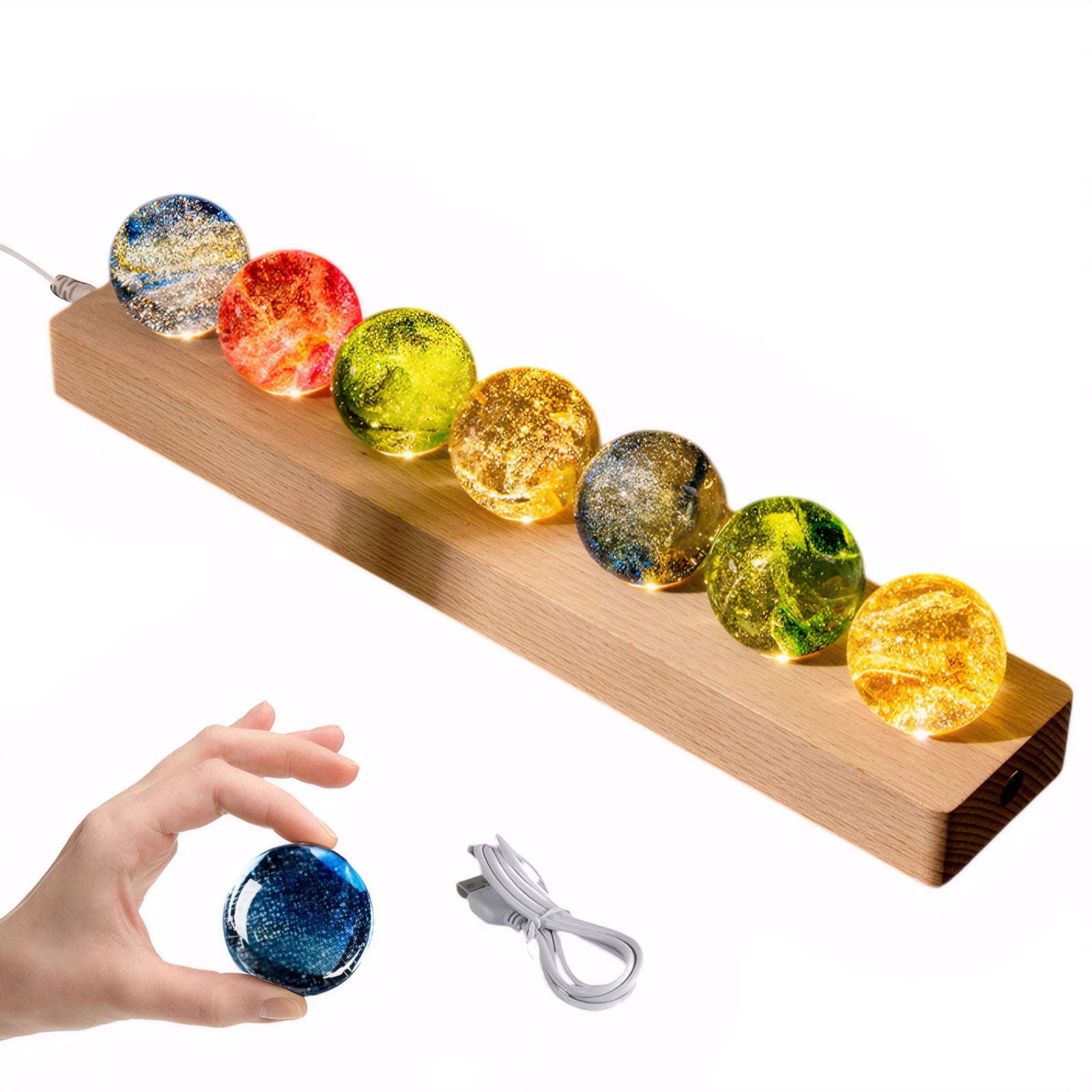 Crystal Balls - Chakra Lamp 7 Globe Night LED Lights with Moon Spheres ...