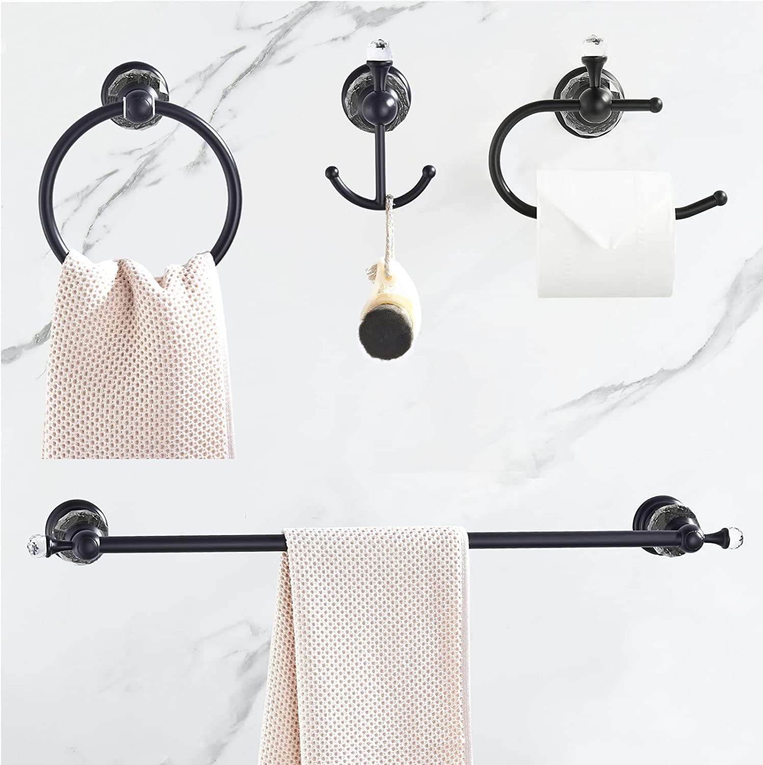 Crystal Bathroom Hardware, Black 24 Inch Towel Bar Set Toilet Paper ...