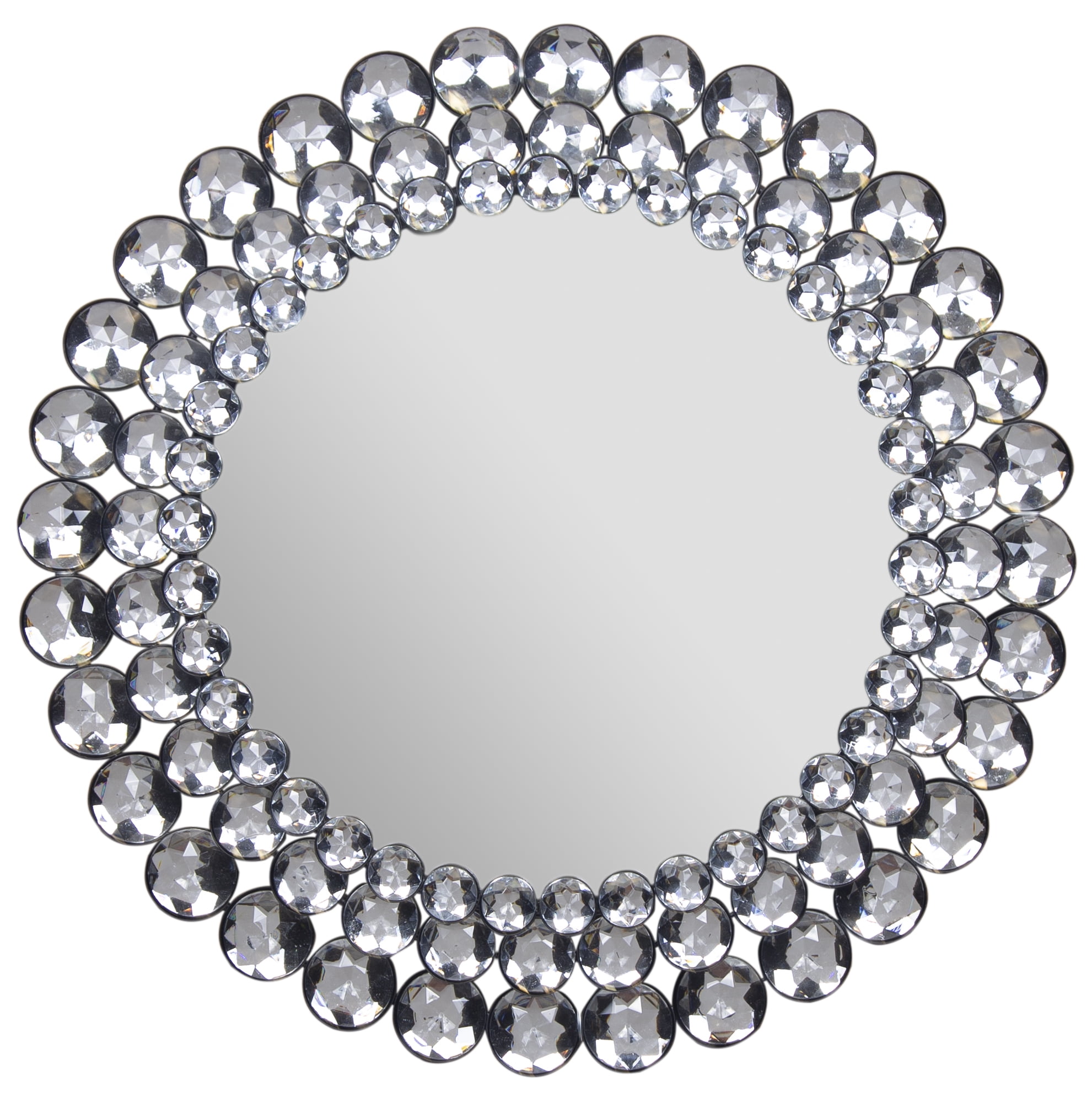 Crystal Beaded Jeweled Round Wall Mount Mirror, Silver, 17" x 17 ...