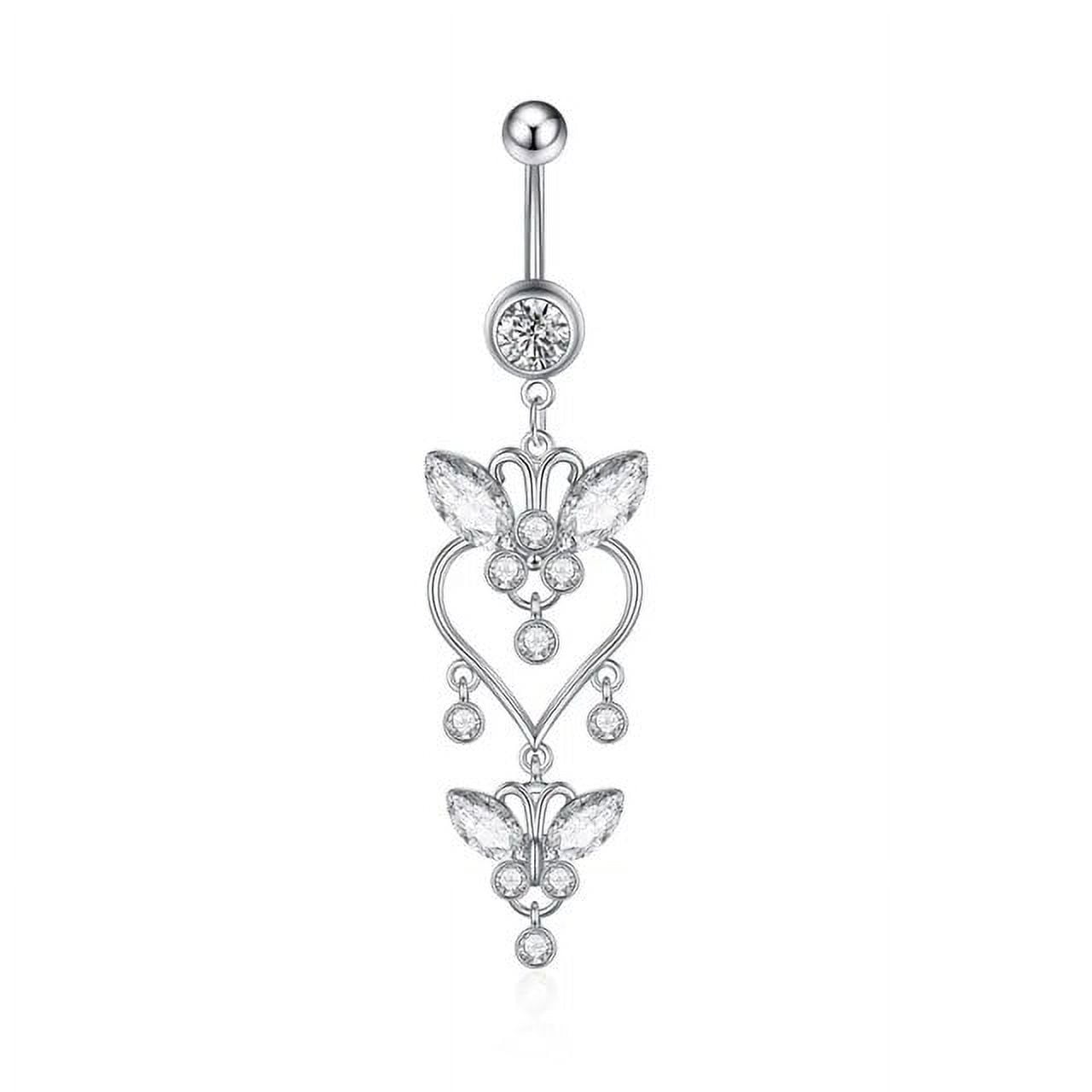 Crystal Belly Button Ring Dangle Wing Piercing Nombril Ombligo Surgical Steel Barbell Heart ...