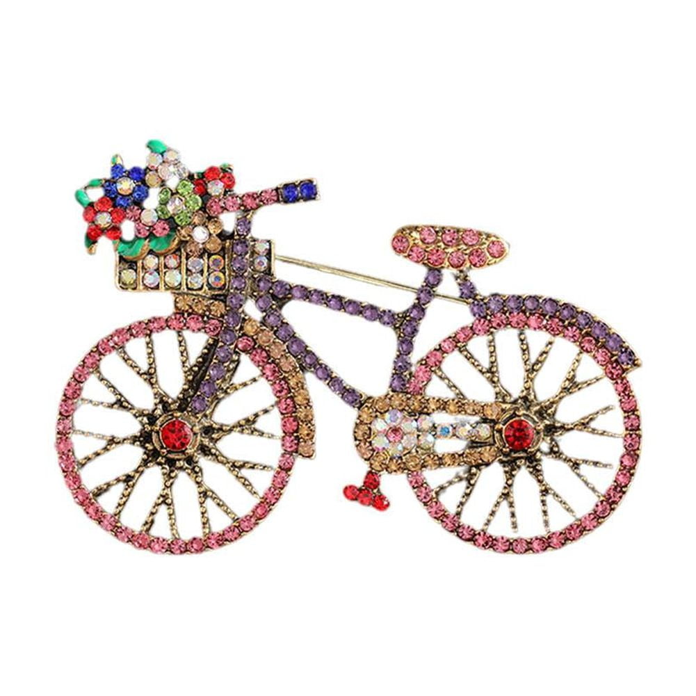 Crystal Bike Basket Brooch Yellow & Blue Flowers Lapel Bicycle Pin ...