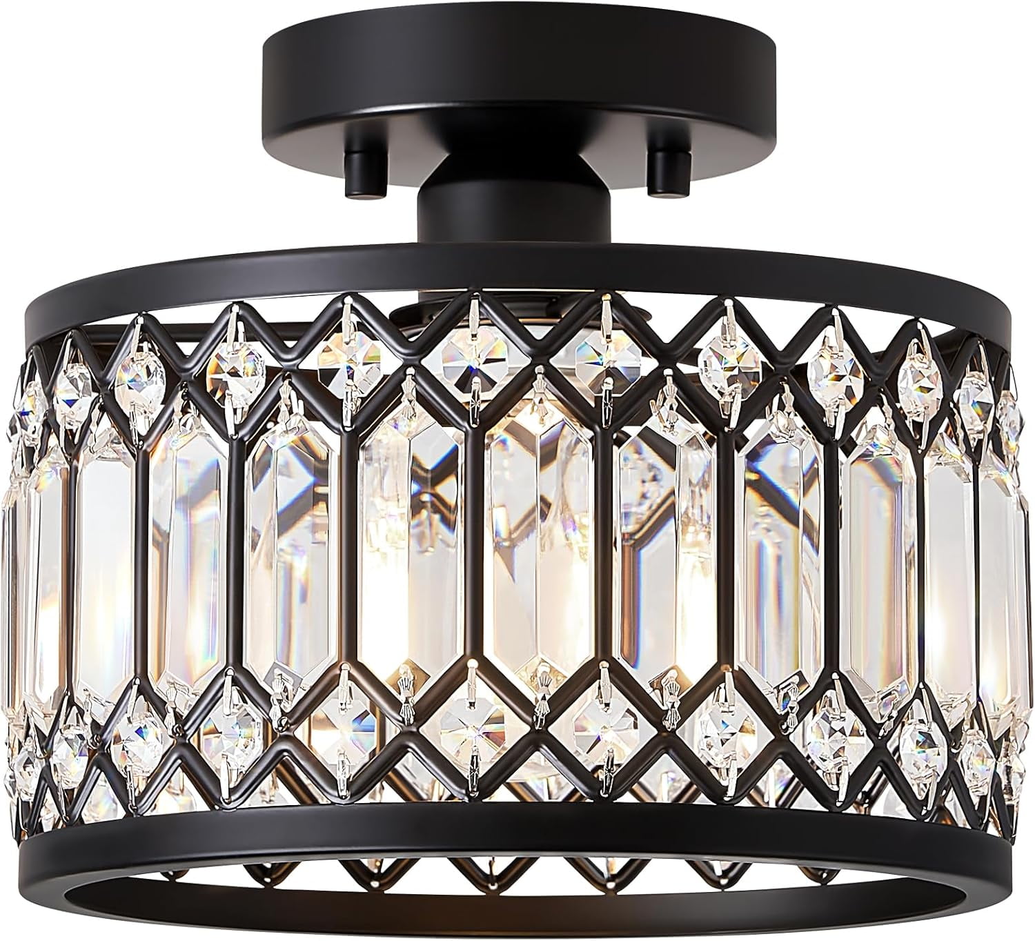Crystal Black Ceiling Light, Modern Semi Flush Mount Ceiling Lighting ...