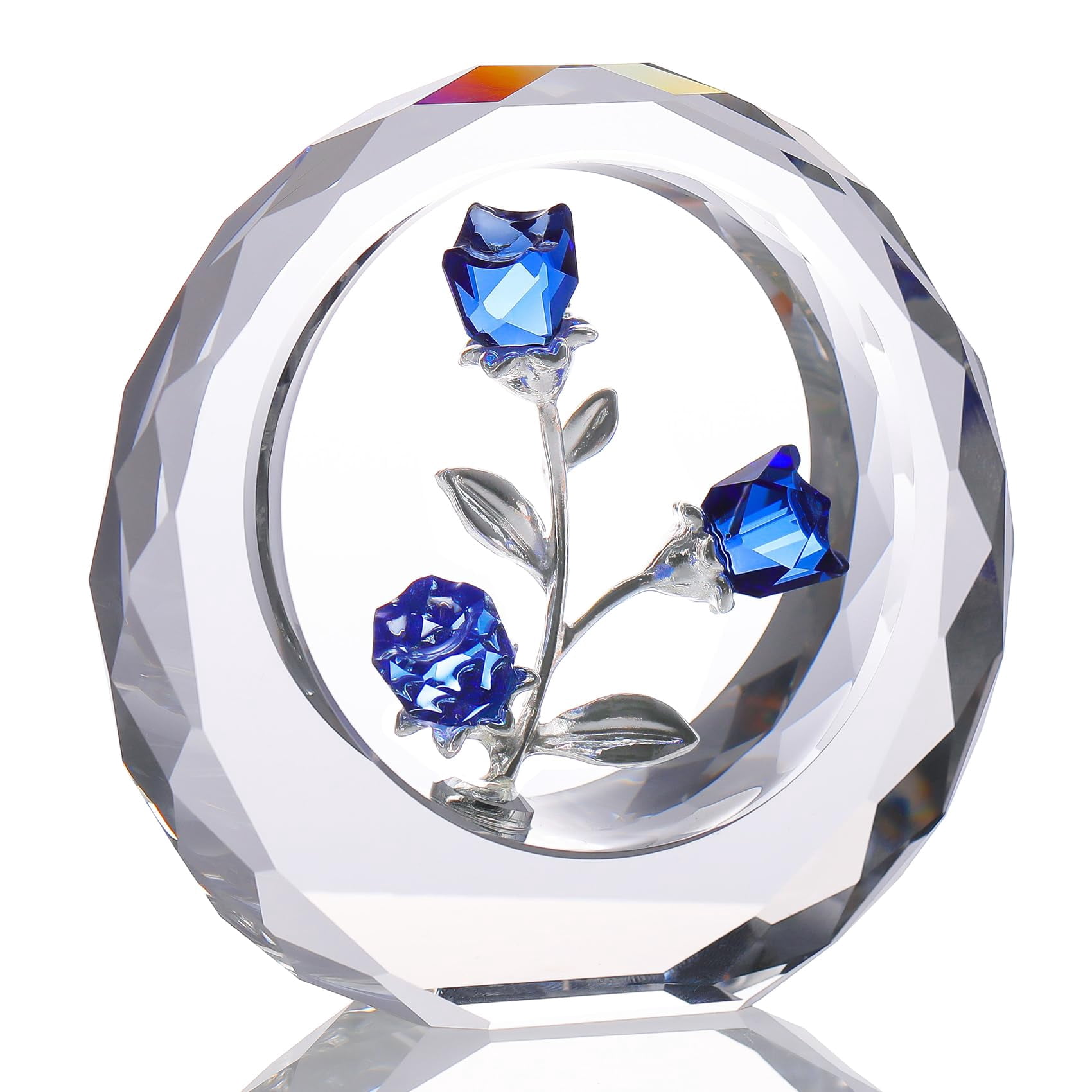 Crystal Blue Rose Blossom Flower Figurine Gifts, Glass Rose Bouquet ...