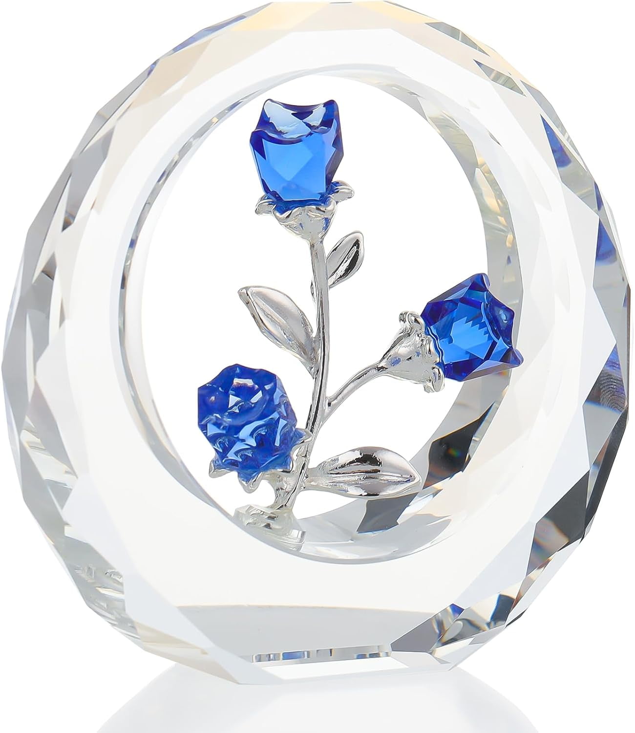 Crystal Blue Rose Bouquet Figurines Glass Flowers with Stems Valentines ...