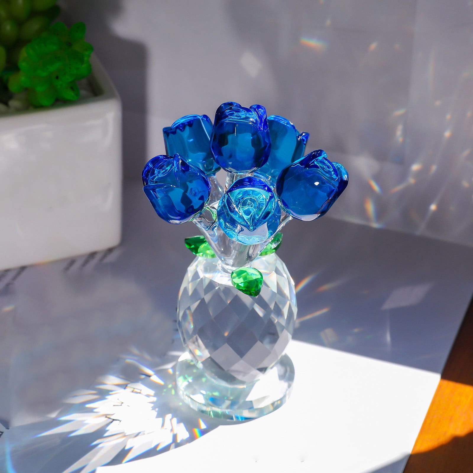 Crystal Blue Rose Flower Glass Flowers Decoration Birthday Gifts for ...