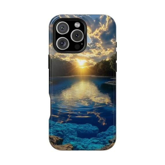 Crystal Blue Water Lake at Sunset with Clouds Case for iPhone 11,12,13 ...