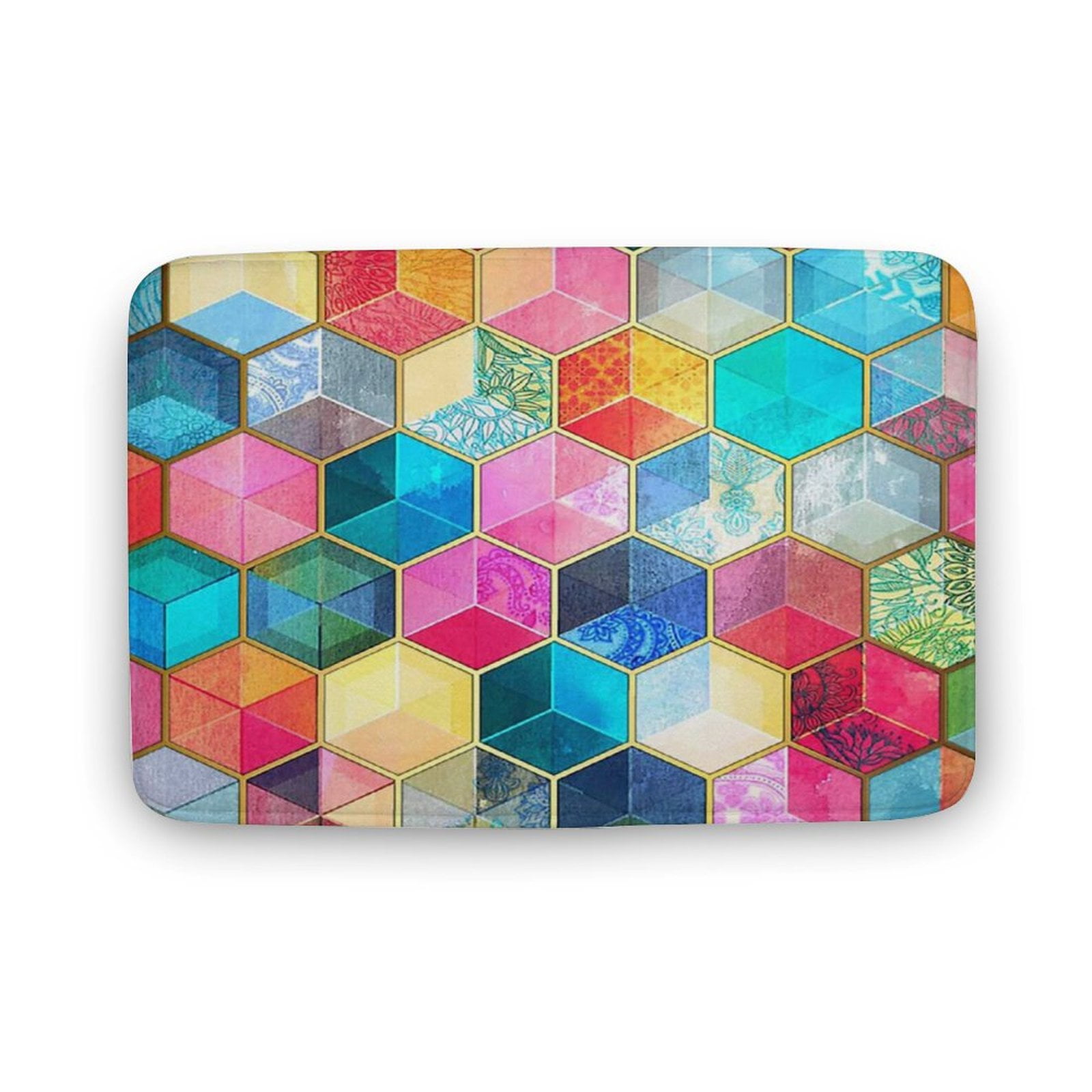 Crystal Bohemian Honeycomb Cubes - Colorful Hexagon Pattern Area Rug ...