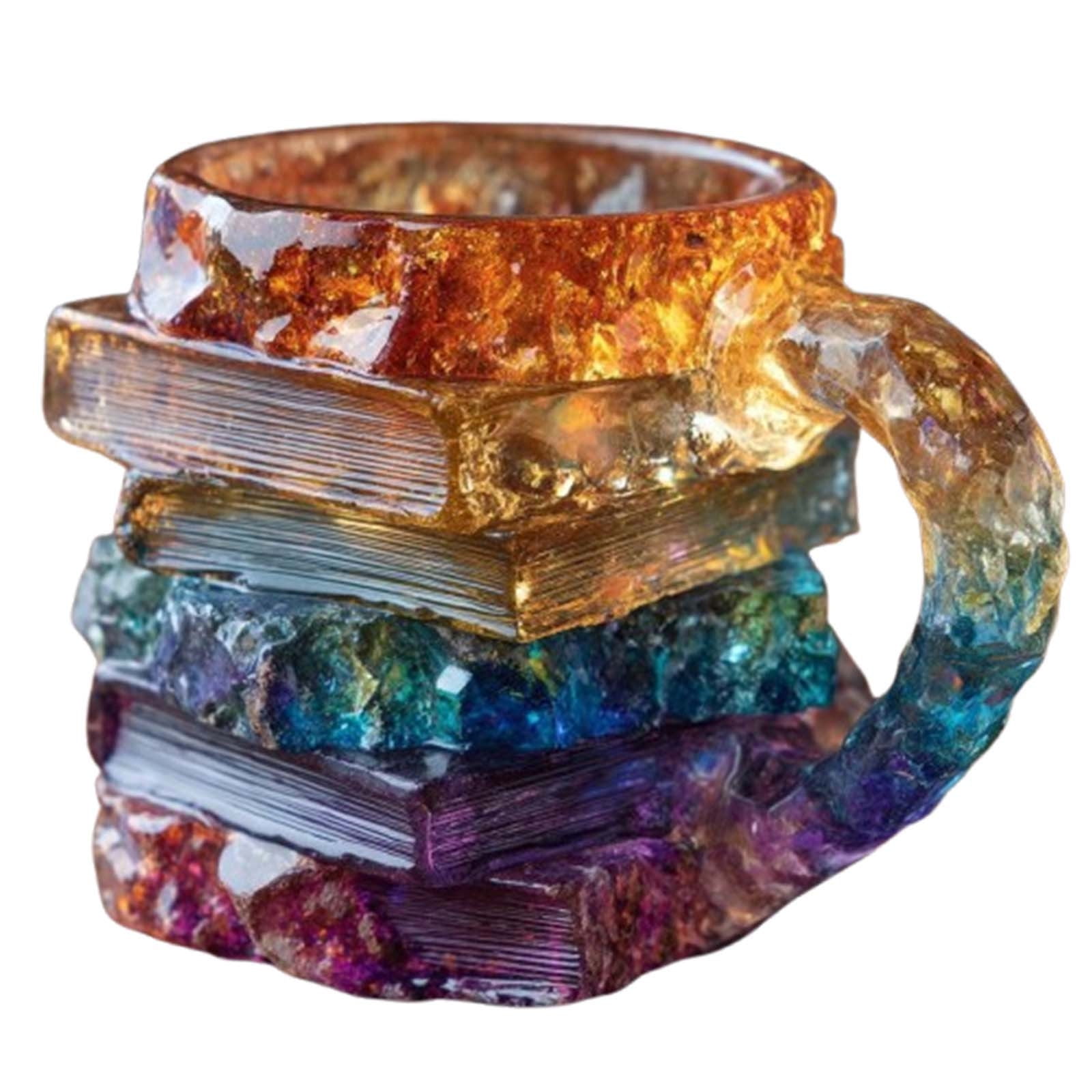 Crystal Book Stack Mug For Drinking Beverage Resin Craft Mug With Book ...