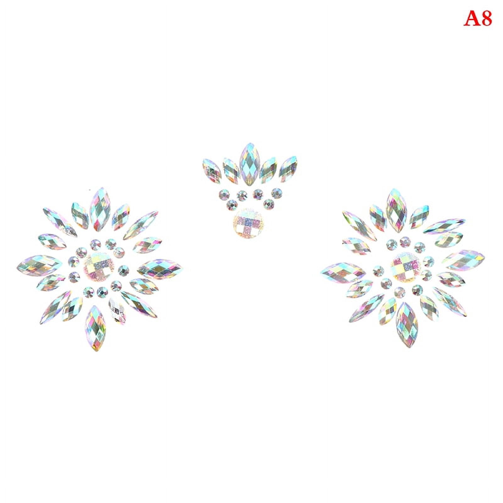 Crystal Bra Stickers Adhesive Diamond Beads Breast Pasties Shiny Tattoo ...