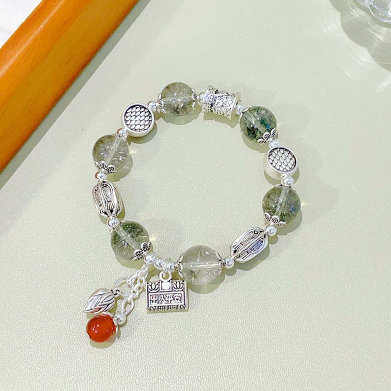 Crystal Bracelet with Lucky Bag Pendant Temple Style Blessing Charm ...