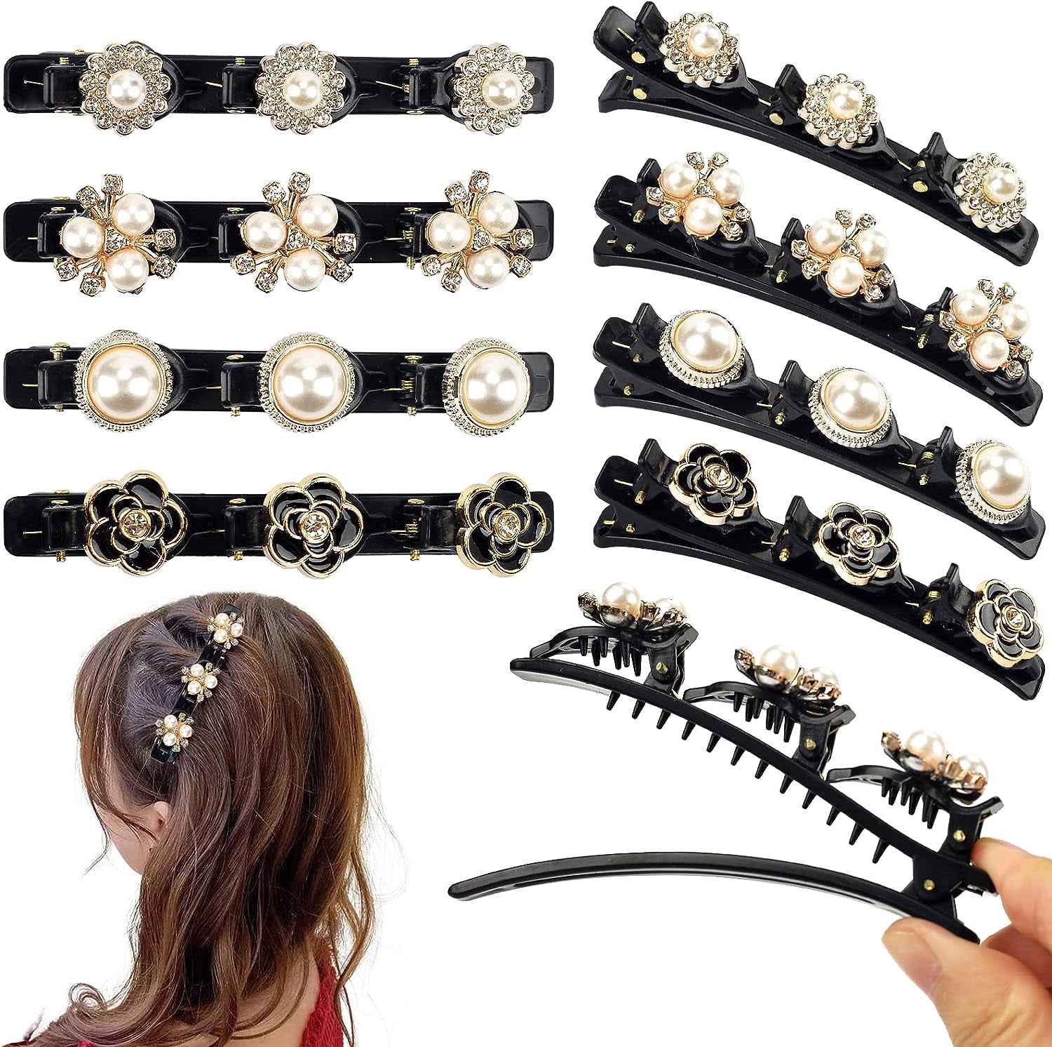 Crystal Braided Hair Clips, Clover Rhinestone Hair Clip, Ladies ...