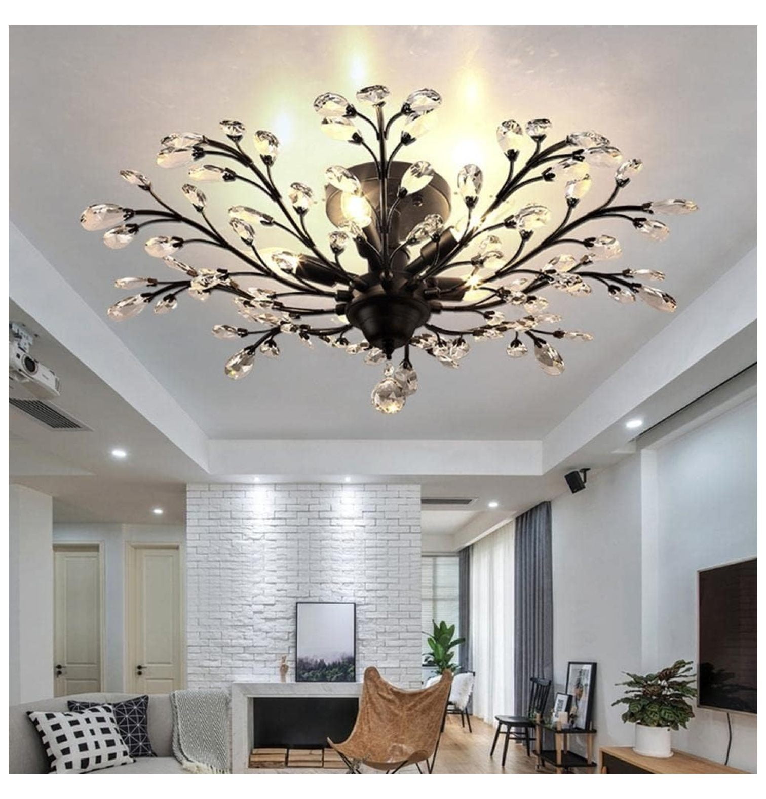 Crystal Branches Chandeliers 5 Light, Black Vintage Ceiling Light ...