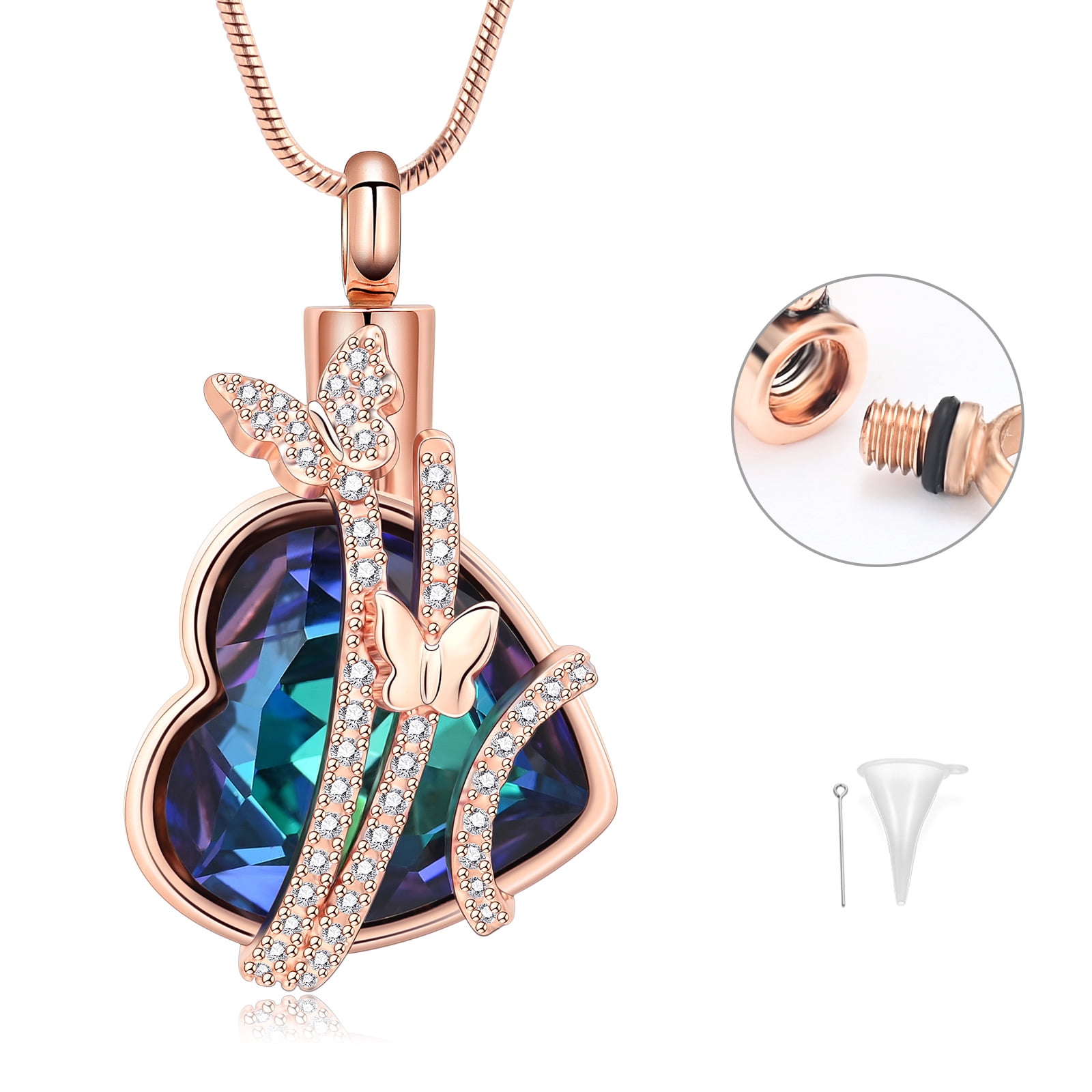 Crystal Butterfly Cremation Urn Necklace for Ashes - Memorial Keepsake ...