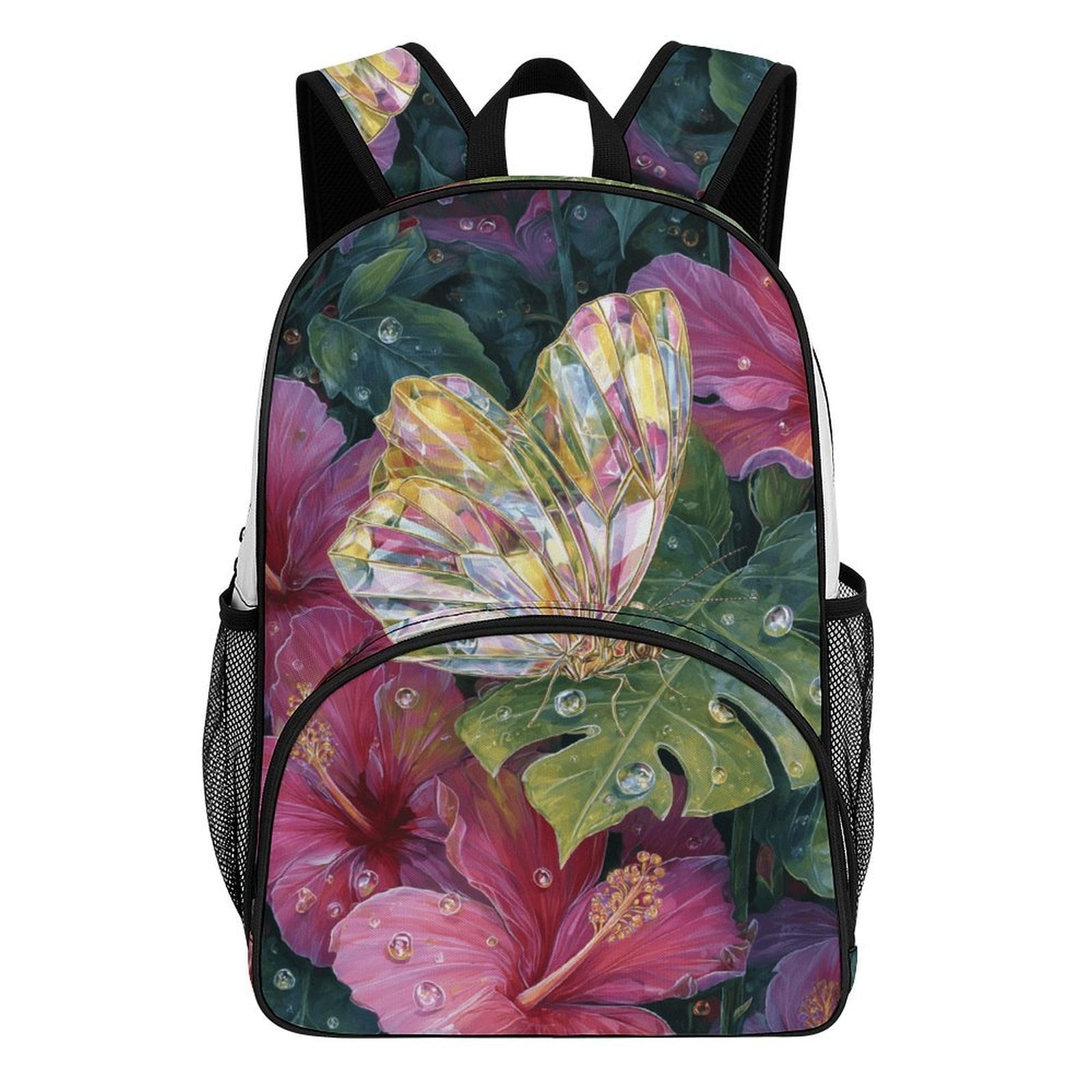 Crystal Butterfly Hibiscus Flower Garden Dew Backpack Travel Laptop ...