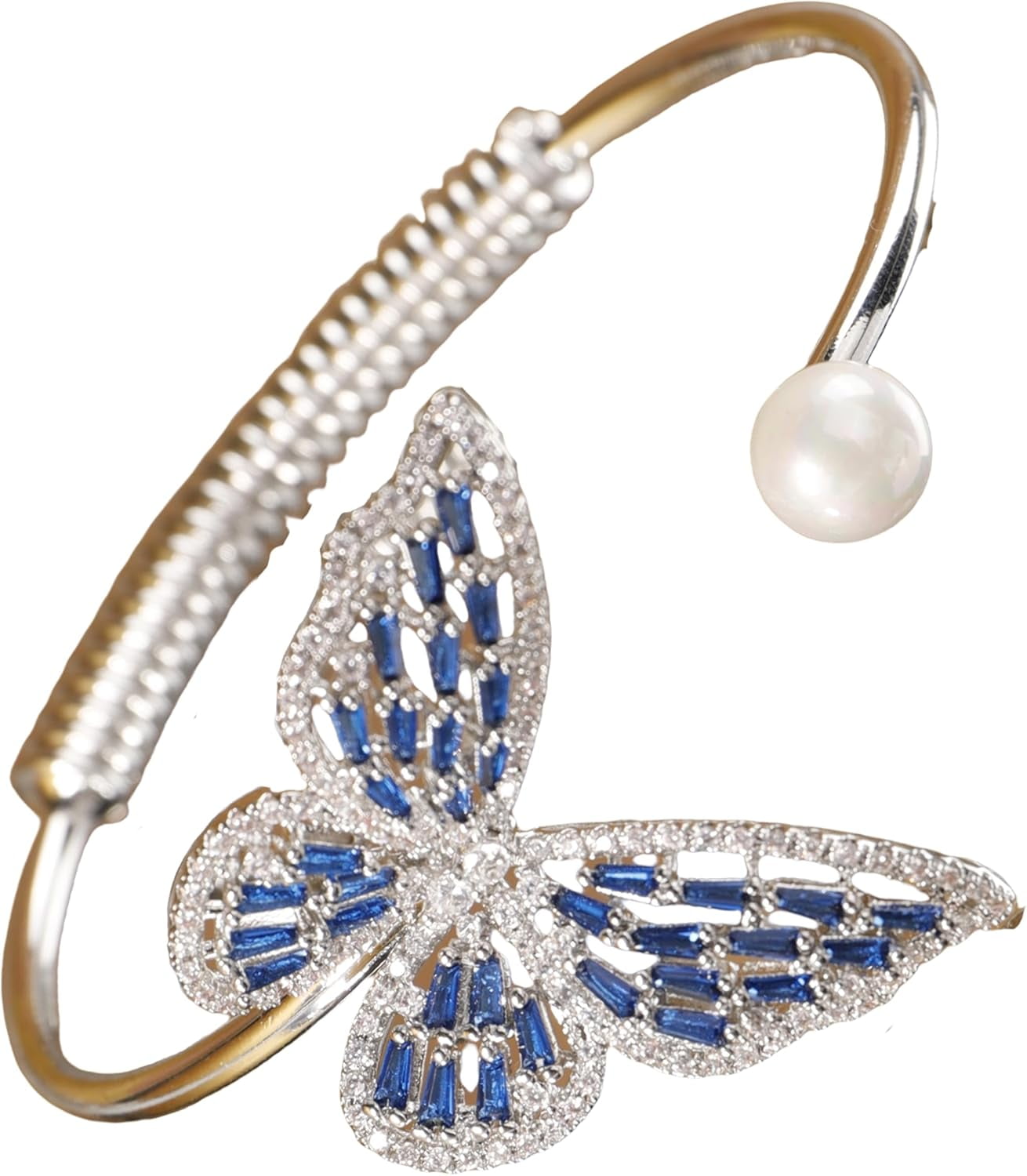 Crystal Butterfly Pearl Bracelet Bangle for Women - Walmart.com