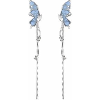 DESIGNICE 2026 New A Pair Butterflies Threader Earrings,Silver Long ...