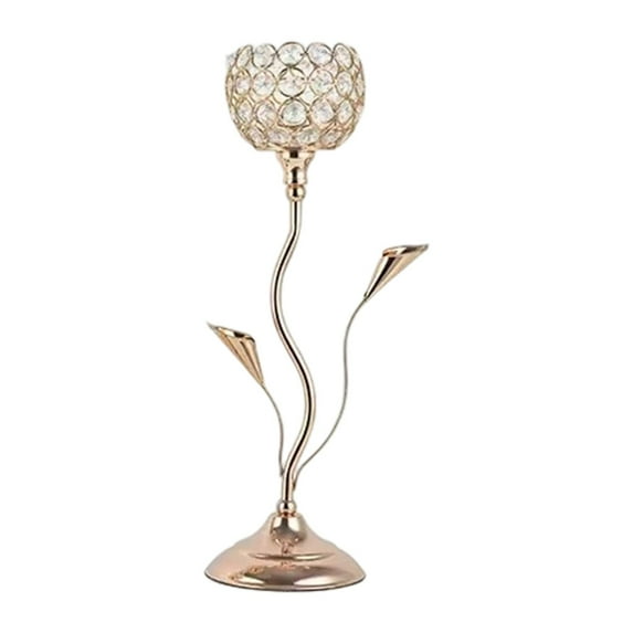 Crystal Candle Holder, 15.55" Gold Base Flower Design Centerpiece ...
