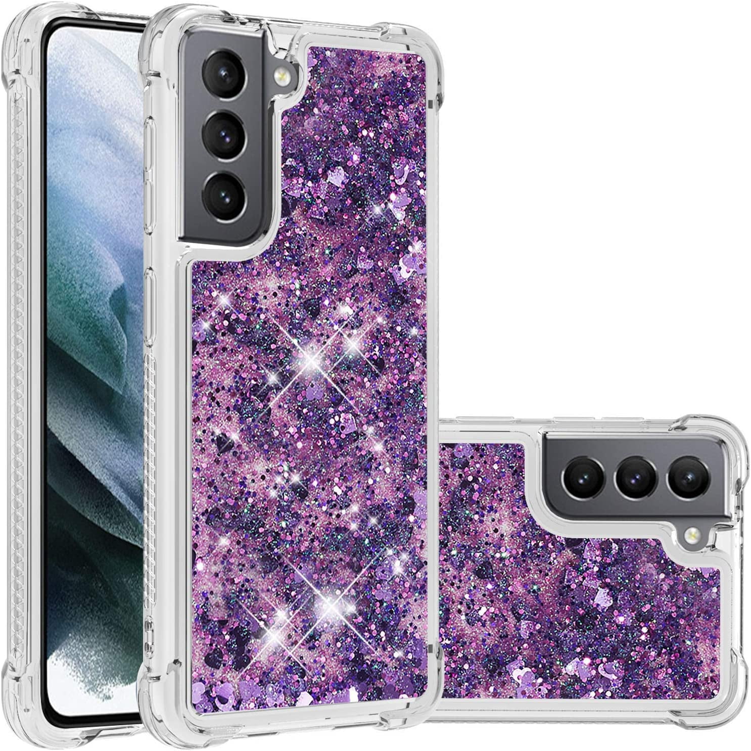Crystal Case for Galaxy S21+ Plus, Samsung S21 Plus Glitter Bling Sparkle Liquid Case Women ...