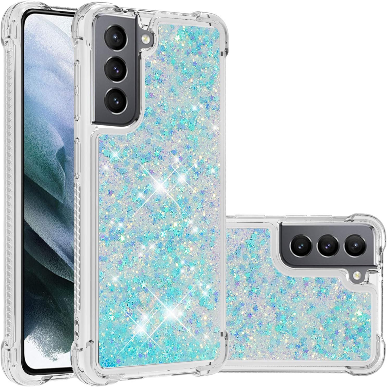 Crystal Case for Samsung S21, Case for Galaxy S21 Glitter Bling Sparkle Liquid Case Women Girls ...