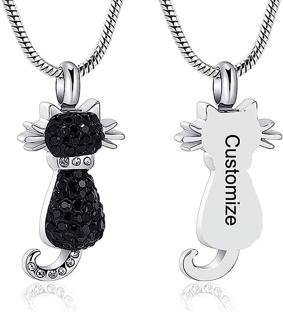 Crystal Cat Cremation Urn Pendant Women Charm Stainless Steel Funeral ...