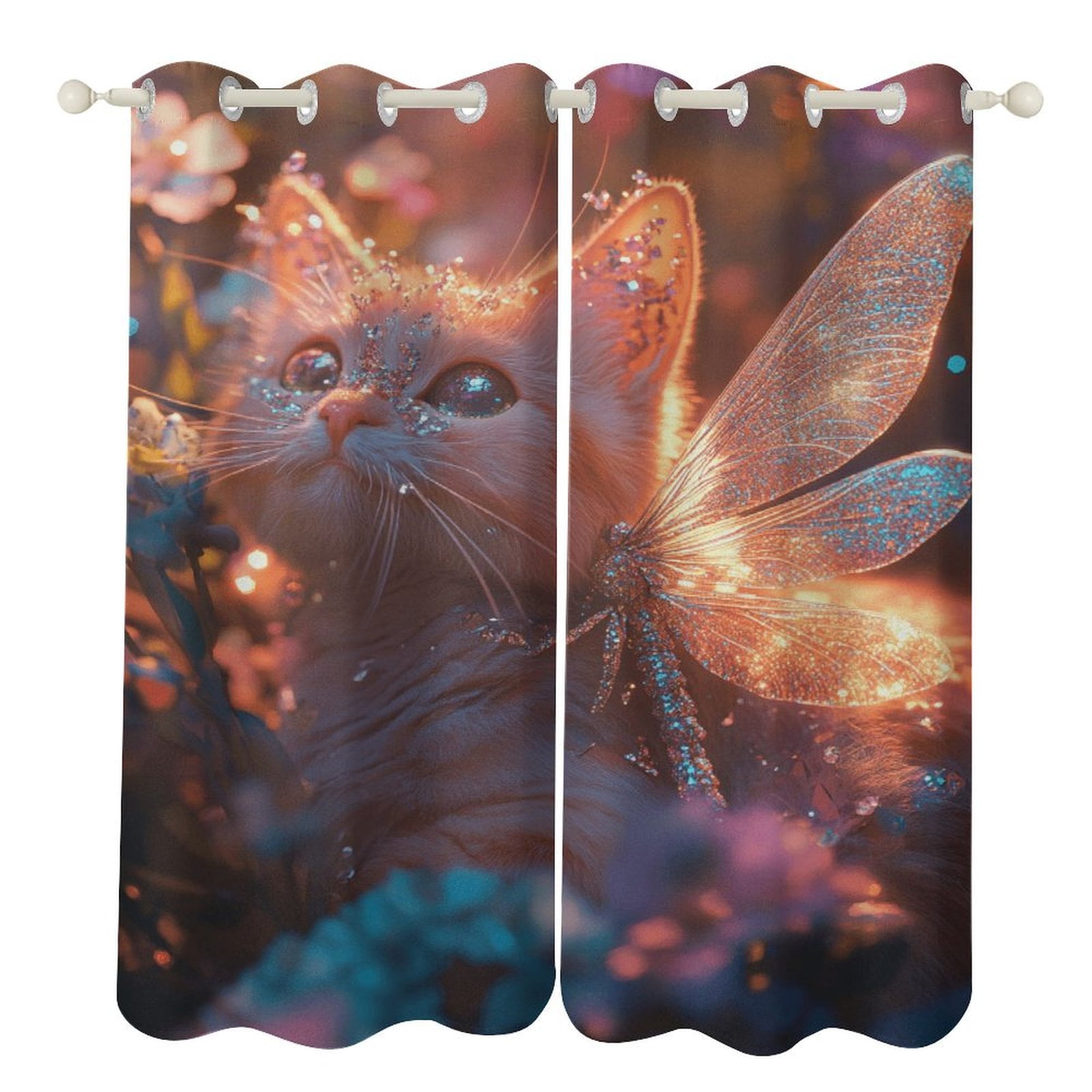Crystal Cat Curtains Aesthetic Envrionmental Friendly Picture, Living ...
