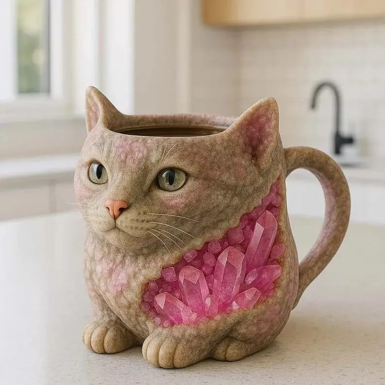 Crystal Cat Mug - Exotic Gemstone Drinkware, Lovely Sitting Cats Shape ...