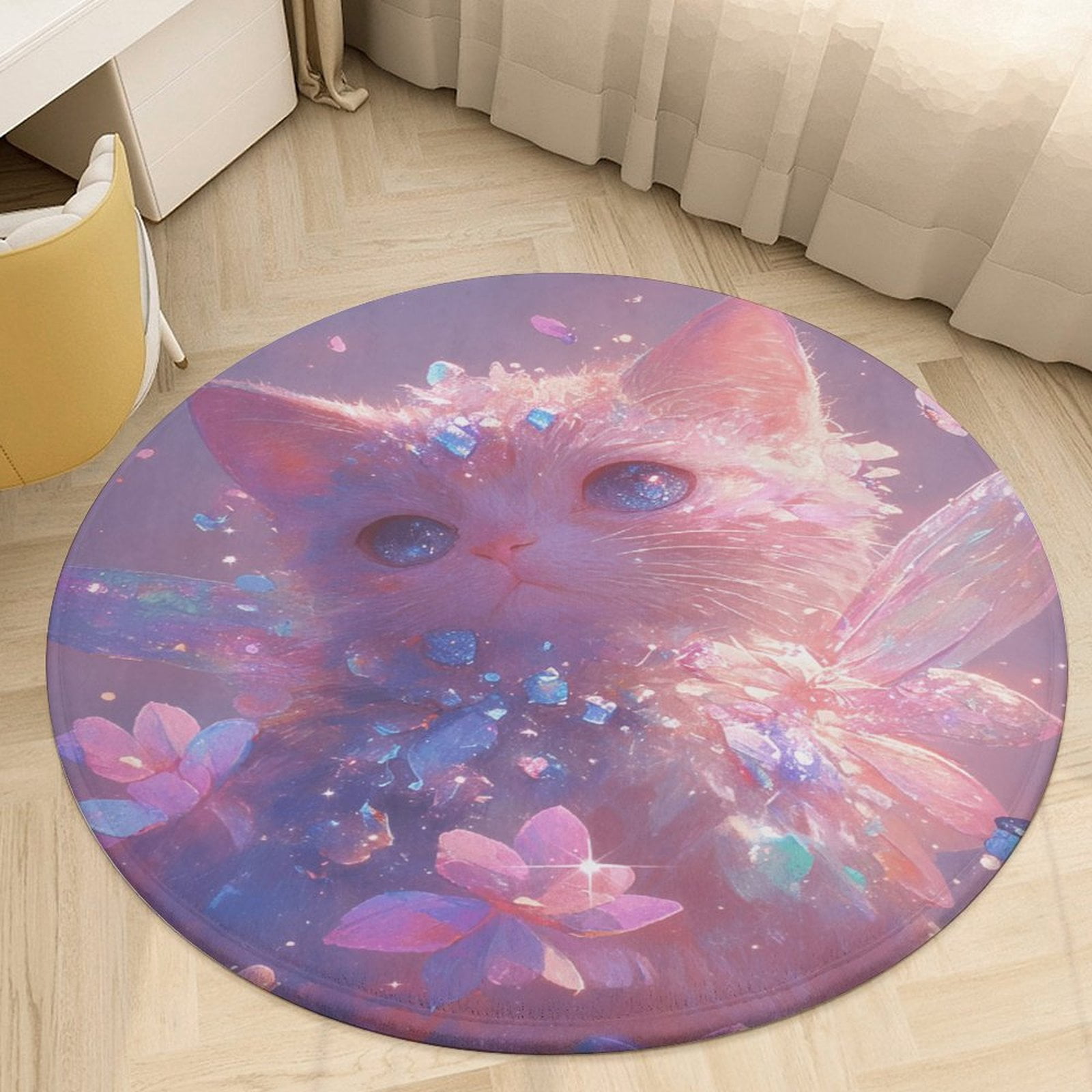 Crystal Cat Round Rugs -Washable Non-Slip Small Round Area Rug Throw ...