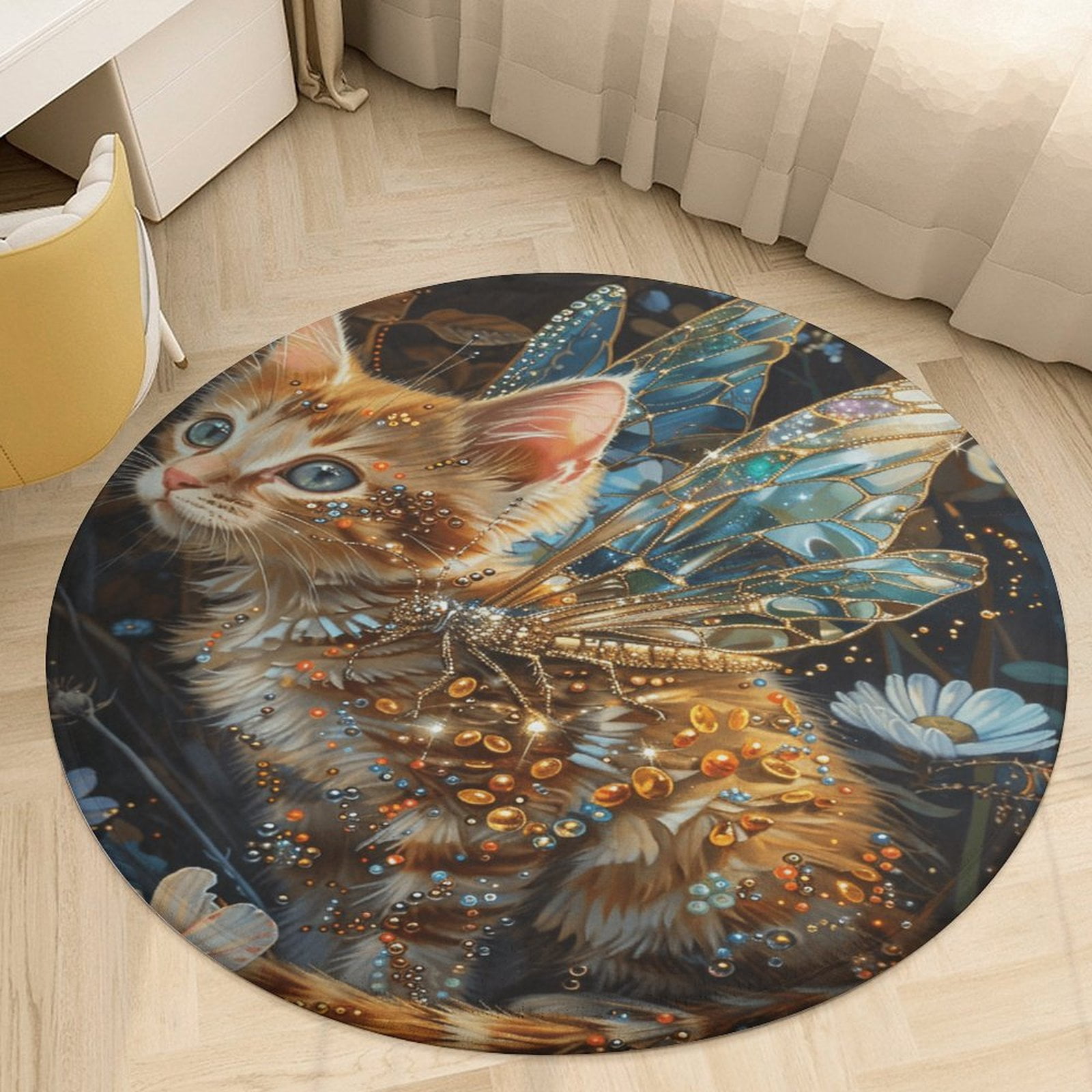 Crystal Cat Round Rugs -Washable Non-Slip Small Round Area Rug Throw ...