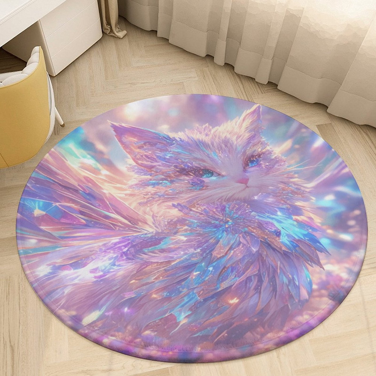 Crystal Cat Round Rugs -Washable Non-Slip Small Round Area Rug Throw ...