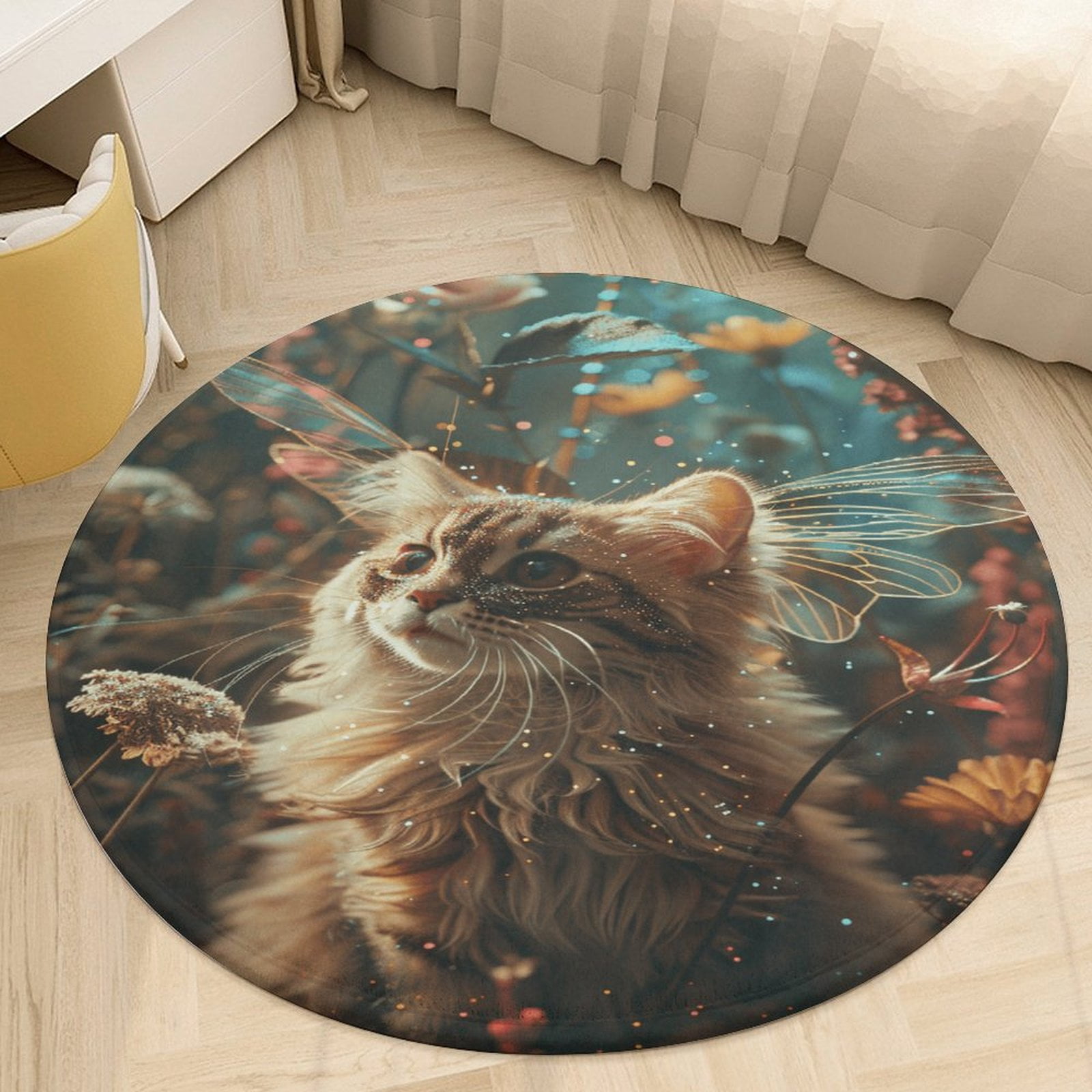 Crystal Cat Round Rugs -Washable Non-Slip Small Round Area Rug Throw ...