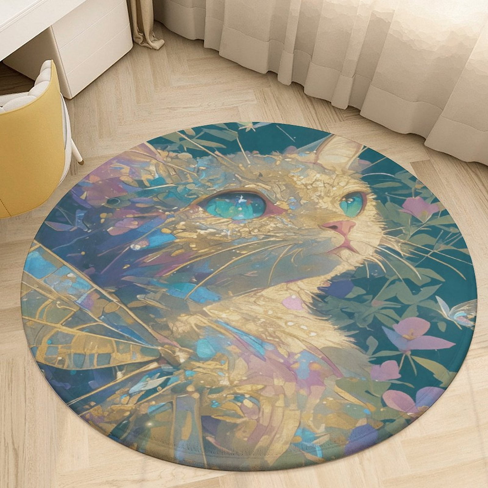 Crystal Cat Washable Round Rug -Circle Area Rugs for Nursery Bedroom ...