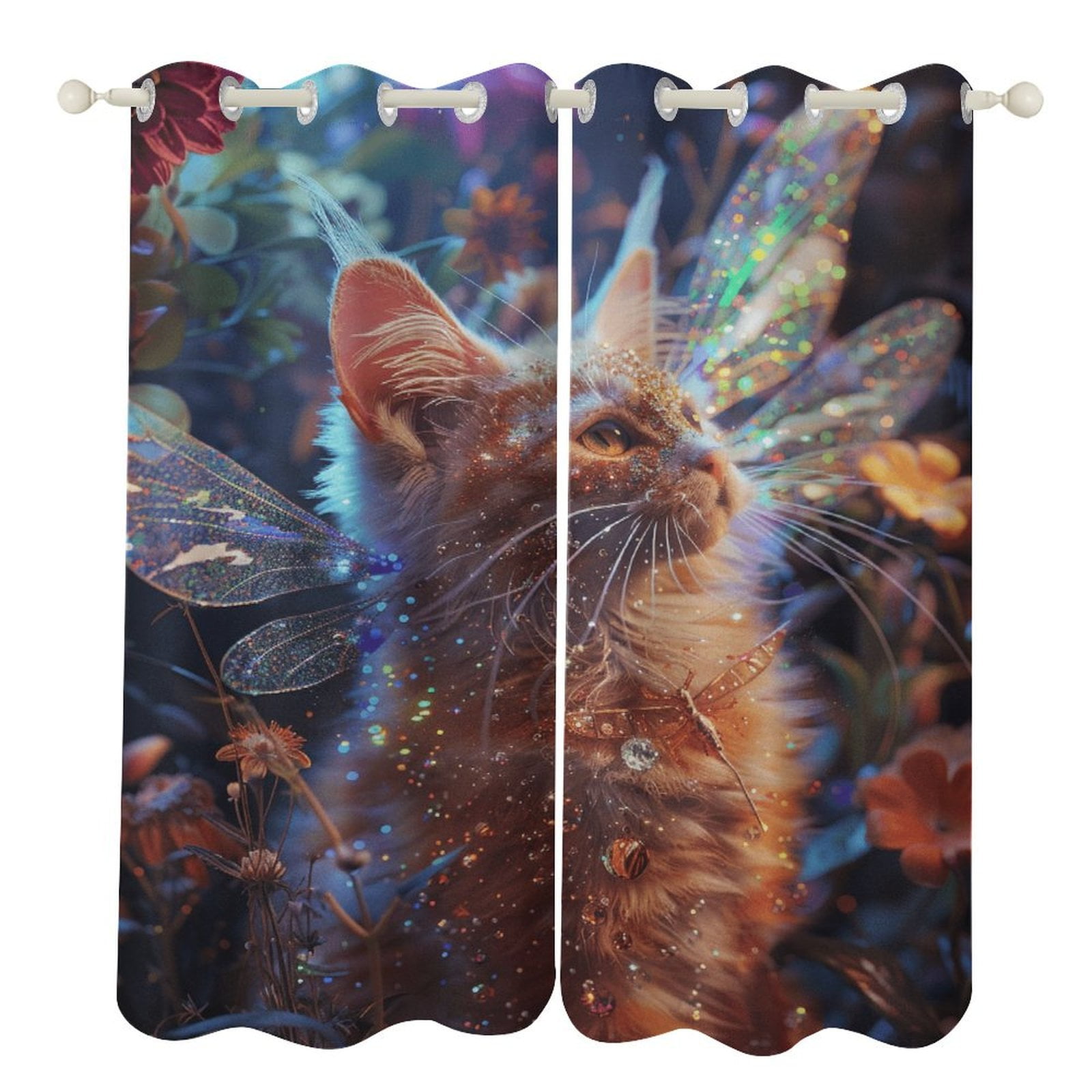 Crystal Cat Window Curtains for Bedroom Colorful Printed Window Drapes ...