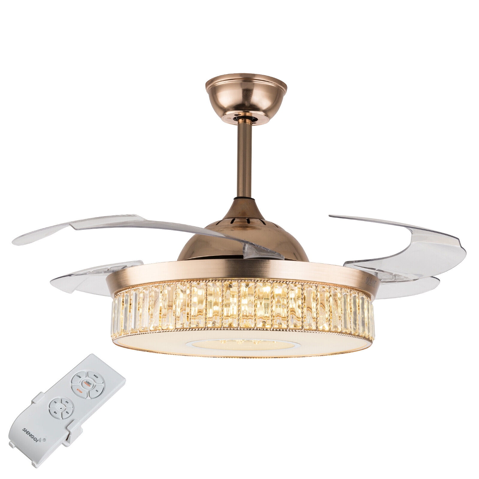 Crystal Ceiling Fan Lights Modern LED Dimmable Chandelier Gold Ceiling ...