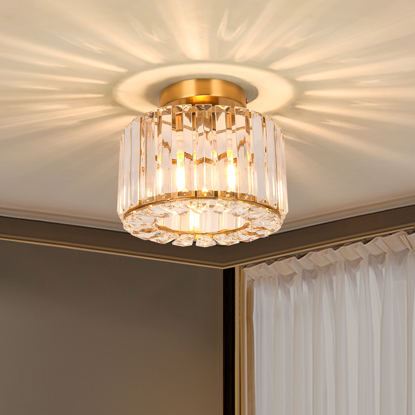 Viribus 3-Light Crystal Chandelier Flush Mount Ceiling Light, Bronze ...