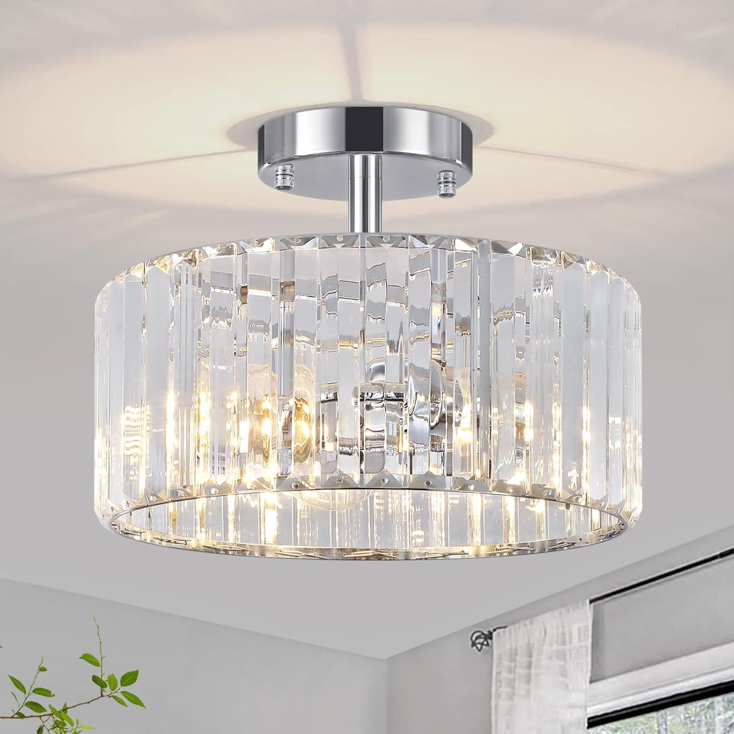 Crystal Ceiling Light, 3-Light Modern Semi Flush Mount Ceiling Lighting ...