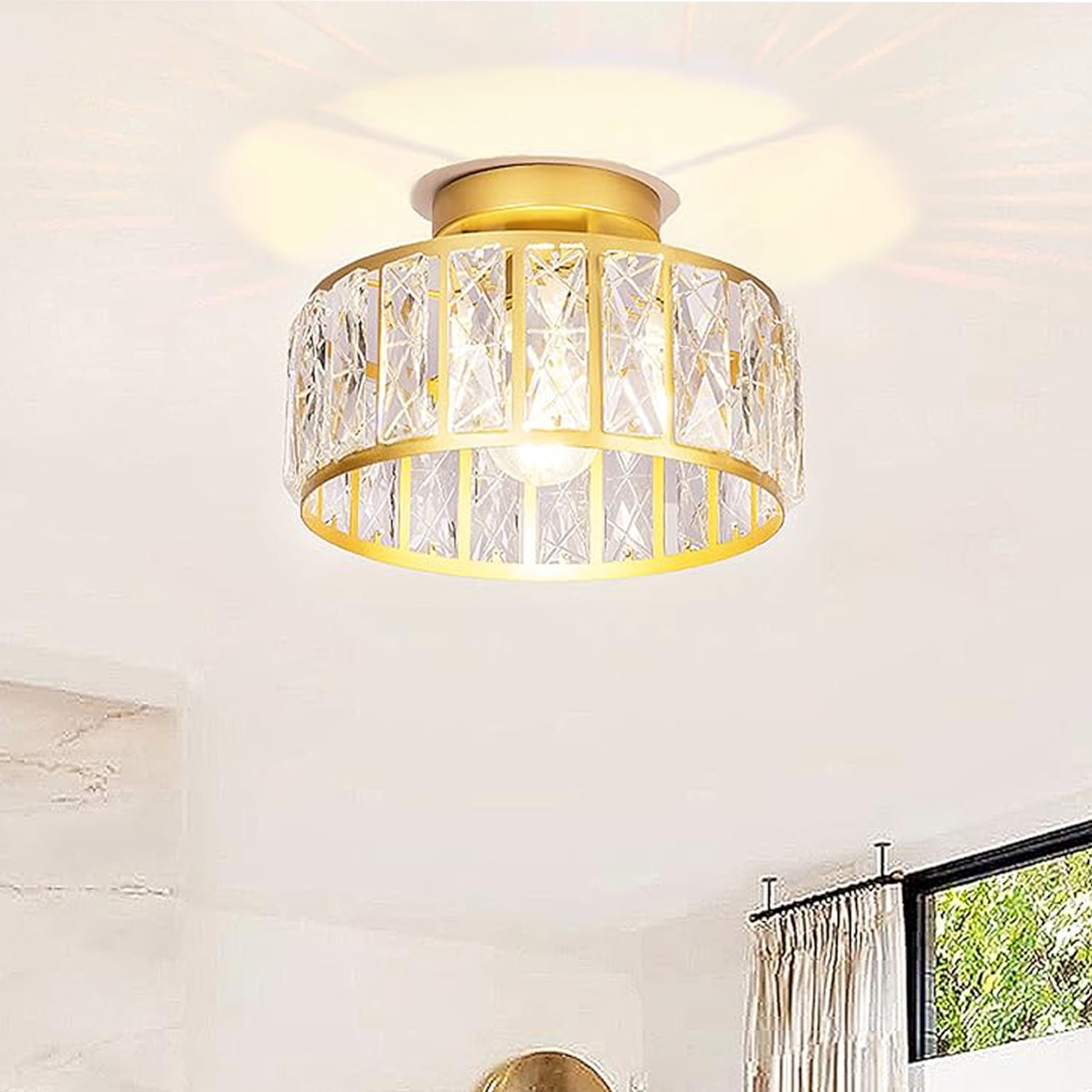 Crystal Ceiling Light Fixture, Modern Gold Semi Flush Mount Ceiling ...