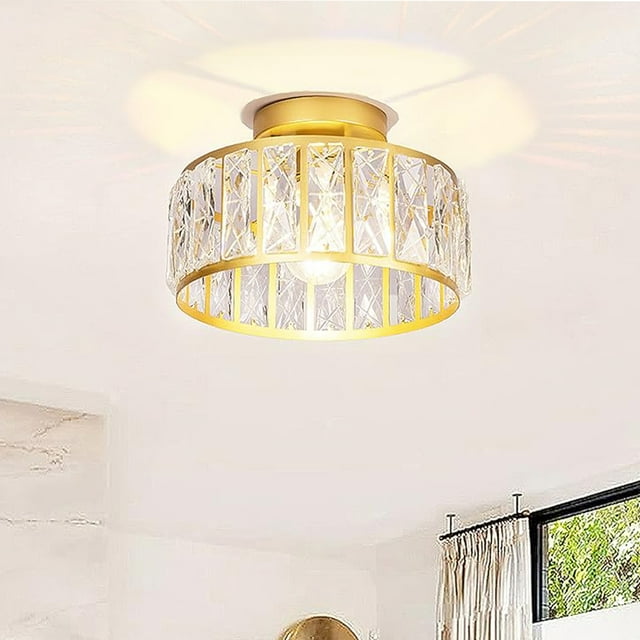 Crystal Ceiling Light Fixture, Modern Gold Semi Flush Mount Ceiling Light,Crystal Chandelier ...