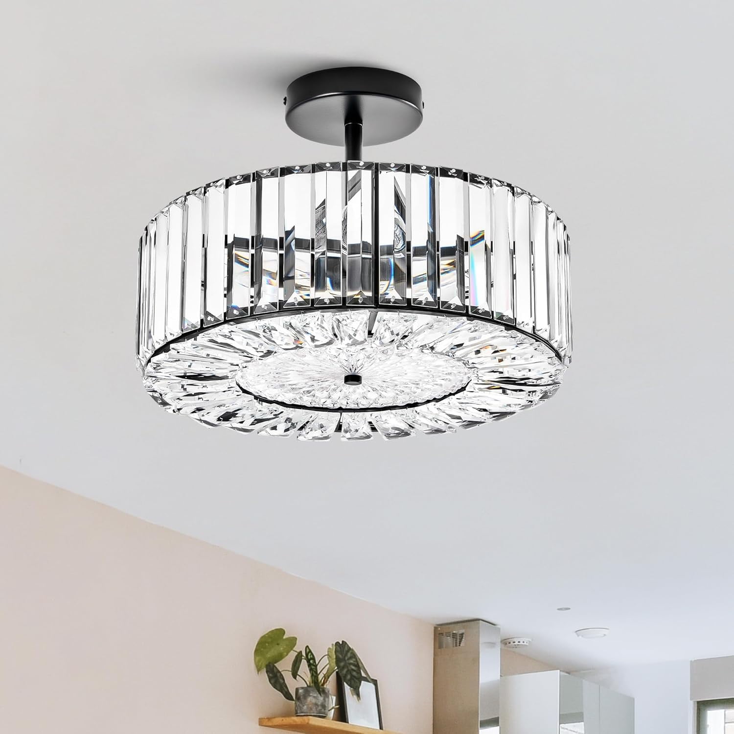 Crystal Ceiling Light Fixture, Modern Semi Flush Mount Ceiling Light ...