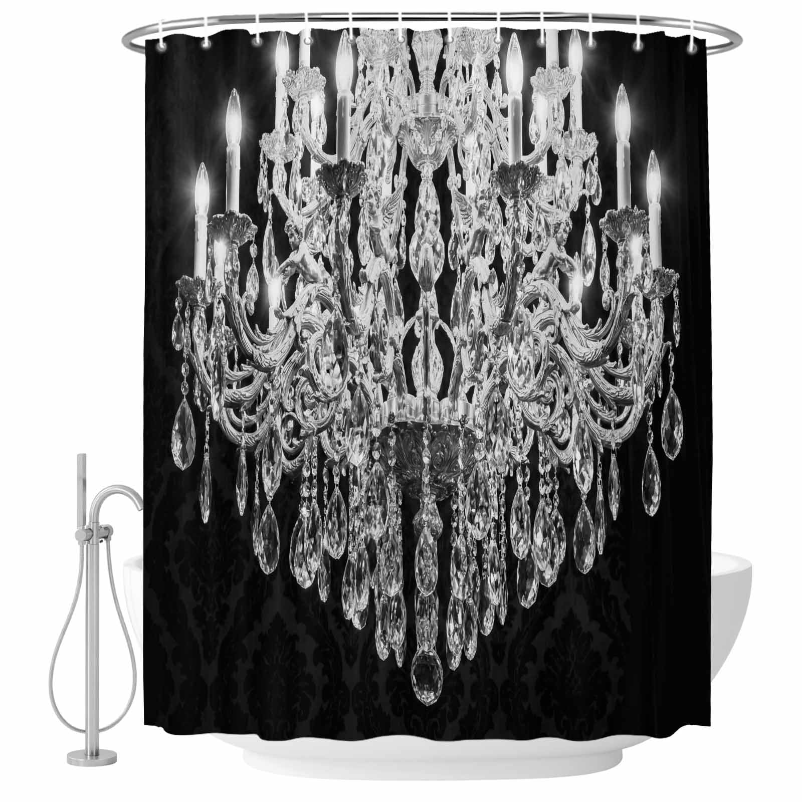 Crystal Chandelier Bathroom Shower Curtains with Hooks, Candle Vintage ...