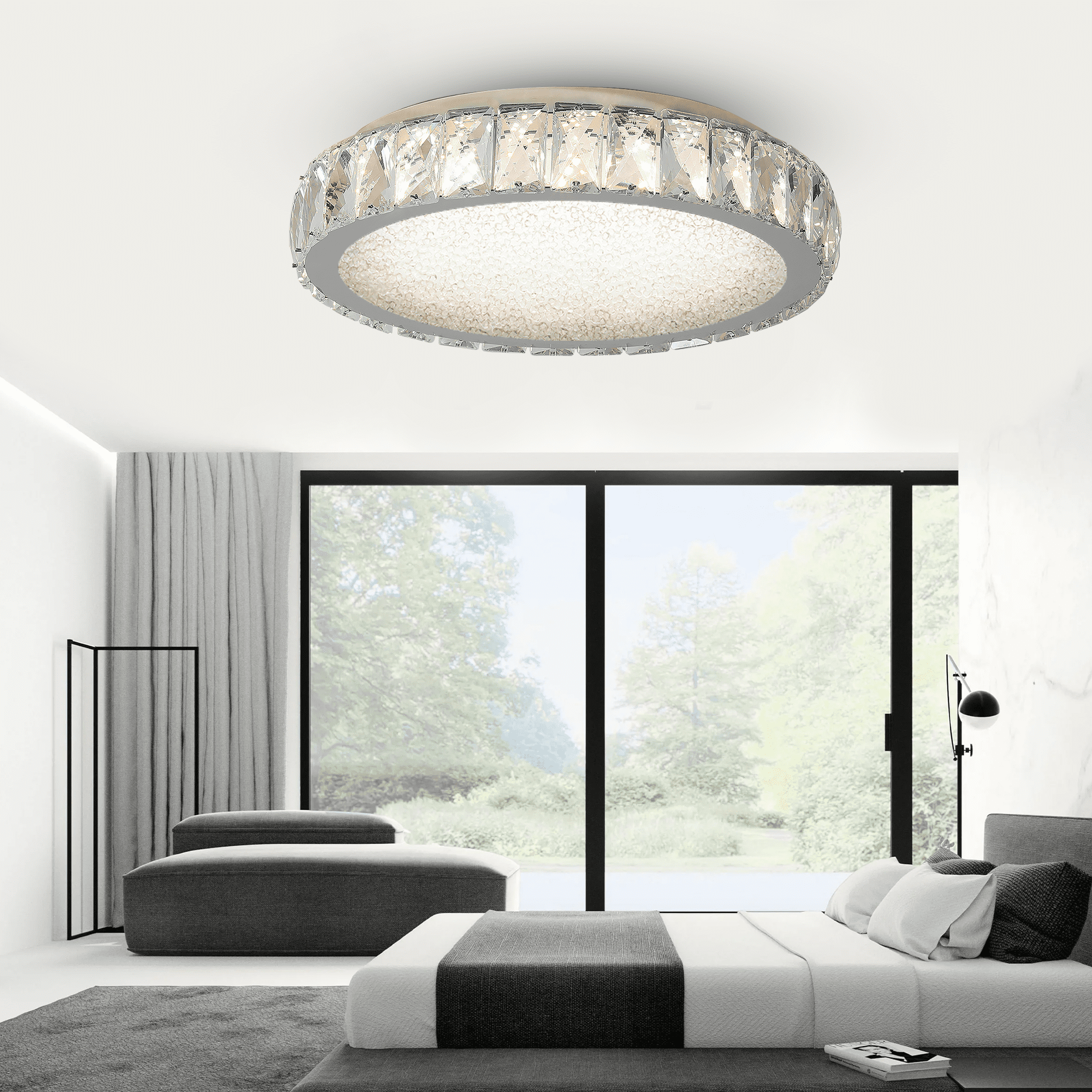 Crystal Chandelier Flush Mount Dimmable LED Ceiling Light Fixture ...