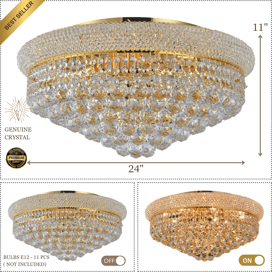 Crystal Chandelier Flush mount lighting 11 lights modern design 24"x10 ...