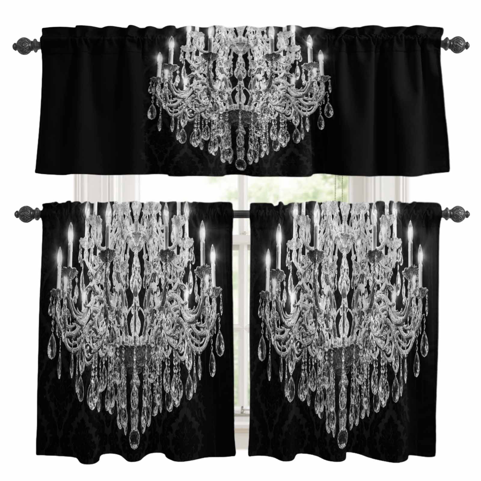 Crystal Chandelier Kitchen Curtains Sets for Windows 36 Inch Length ...