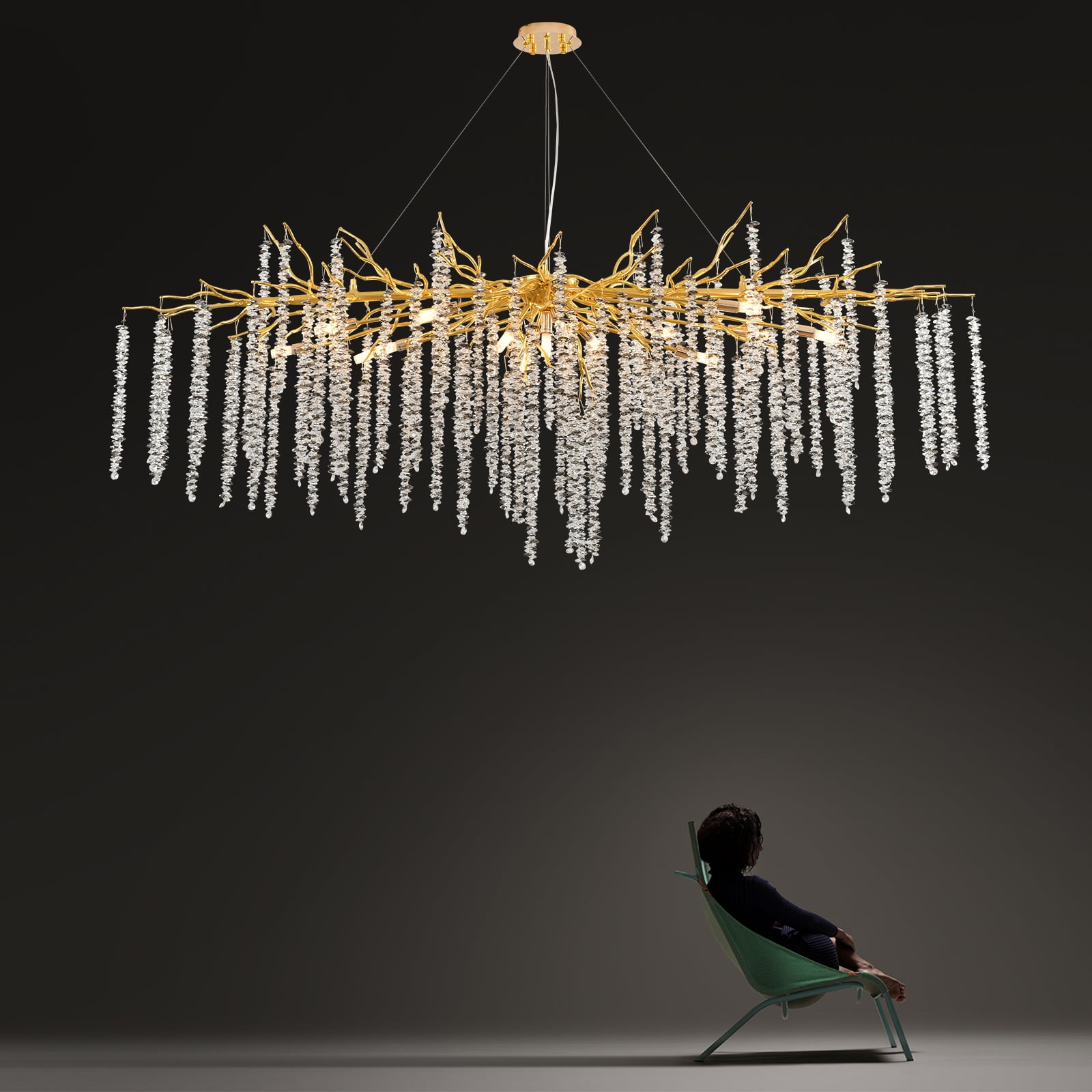 Crystal Chandelier, L47.24 Inch Extra Large Gold Branch Chandeliers ...