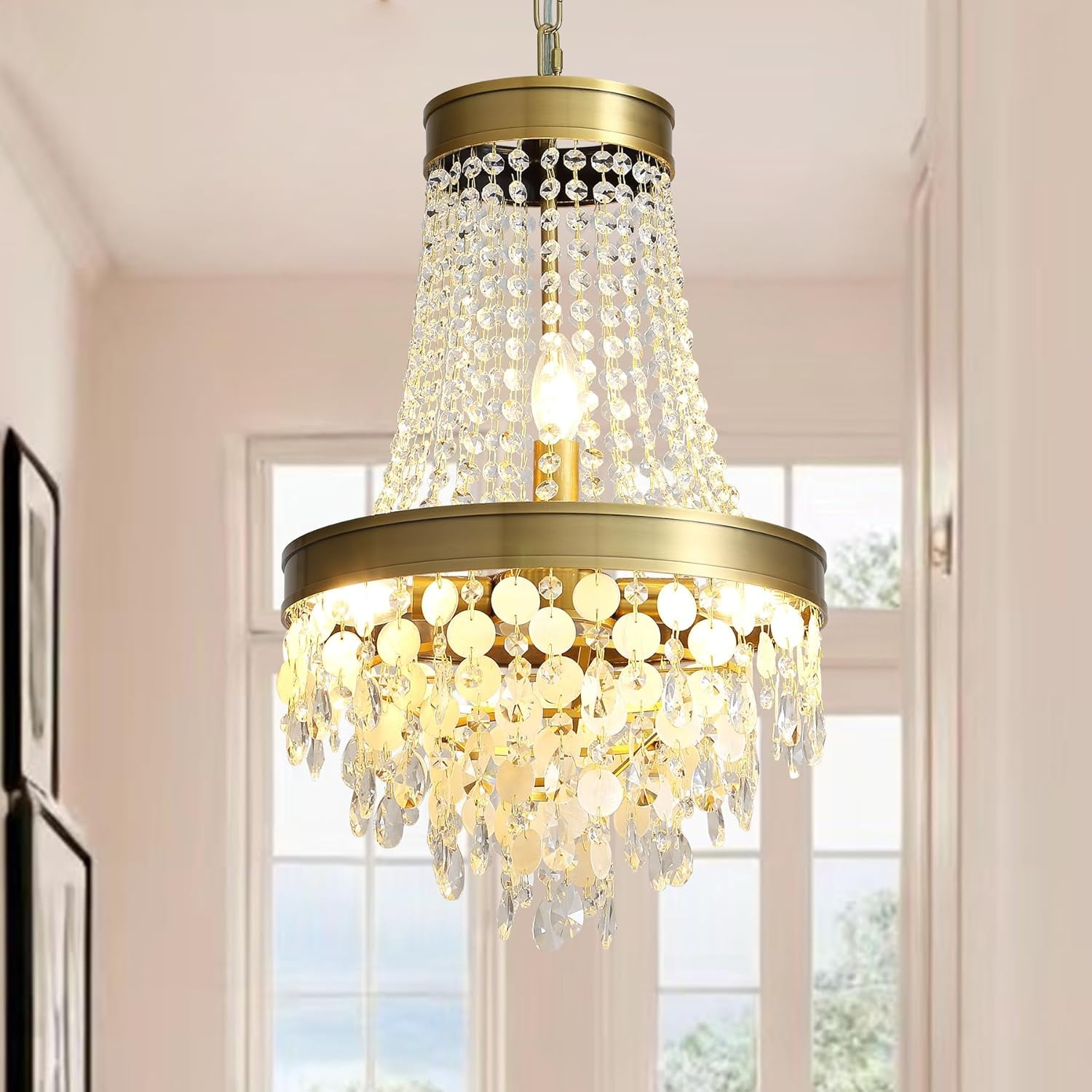 Crystal Chandelier Mini 3 Light Natural Capiz Shell Crystal Vintage ...