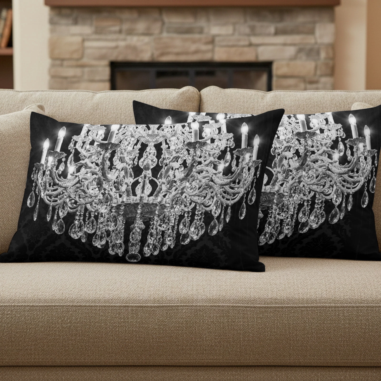 Crystal Chandelier Pillow Covers Set of 2, Candle Vintage Abstract ...