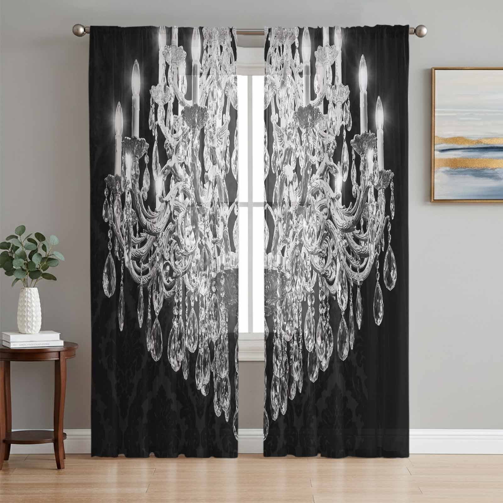 Crystal Chandelier Sheer Curtains 63 Inch Length 2 Panels for Living ...