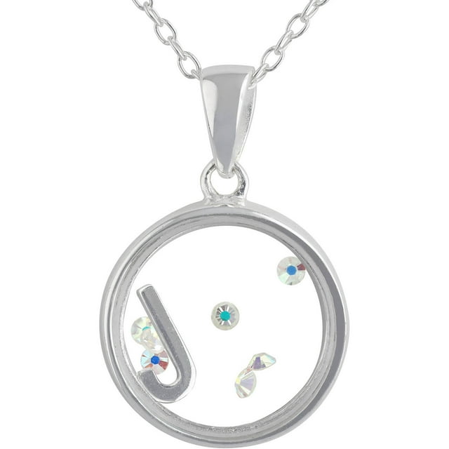 Crystal Charm Sterling Silver Initial "J" Pendant, 18" - Walmart.com